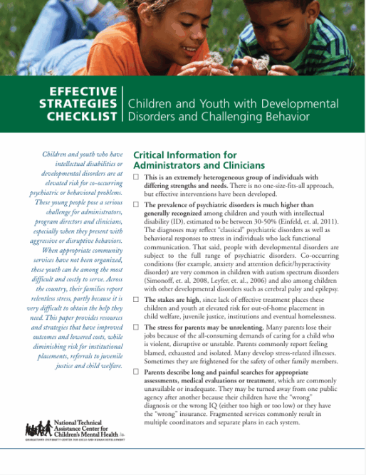 Effective Strategies Checklist: Children and Youth with Developmental ...